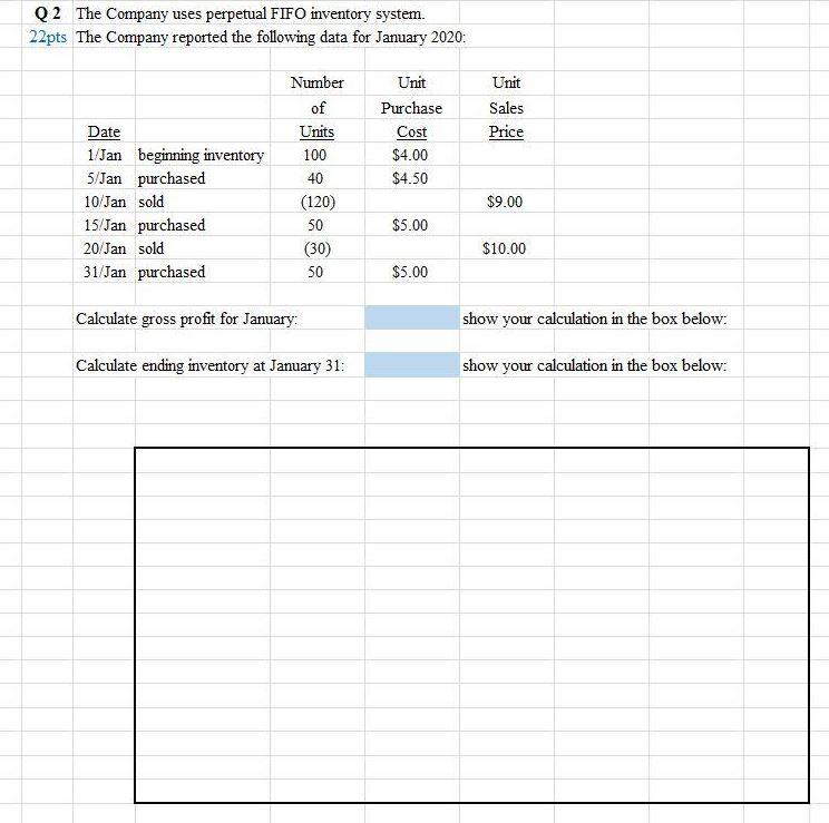 Solved Q2 The Company uses perpetual FIFO inventory system. | Chegg.com