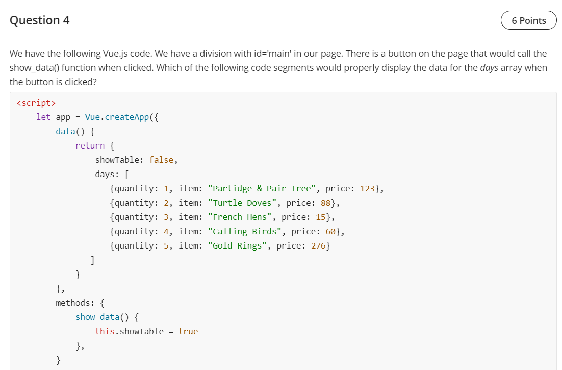 Solved We have the following Vue.js code. We have a division | Chegg.com