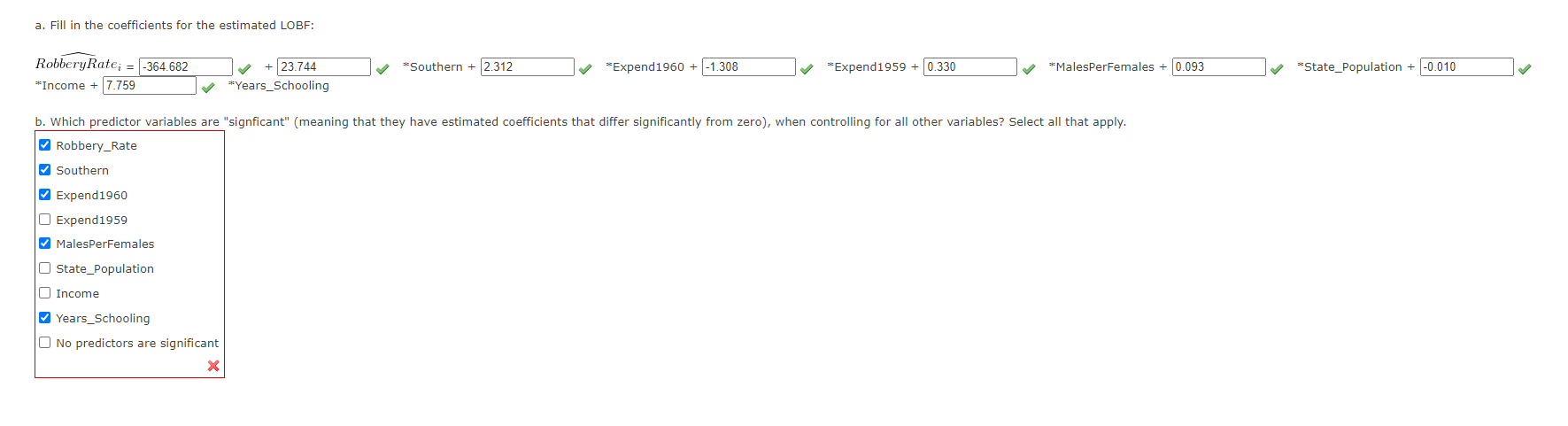 Solved a. Fill in the coefficients for the estimated LOBF: | Chegg.com
