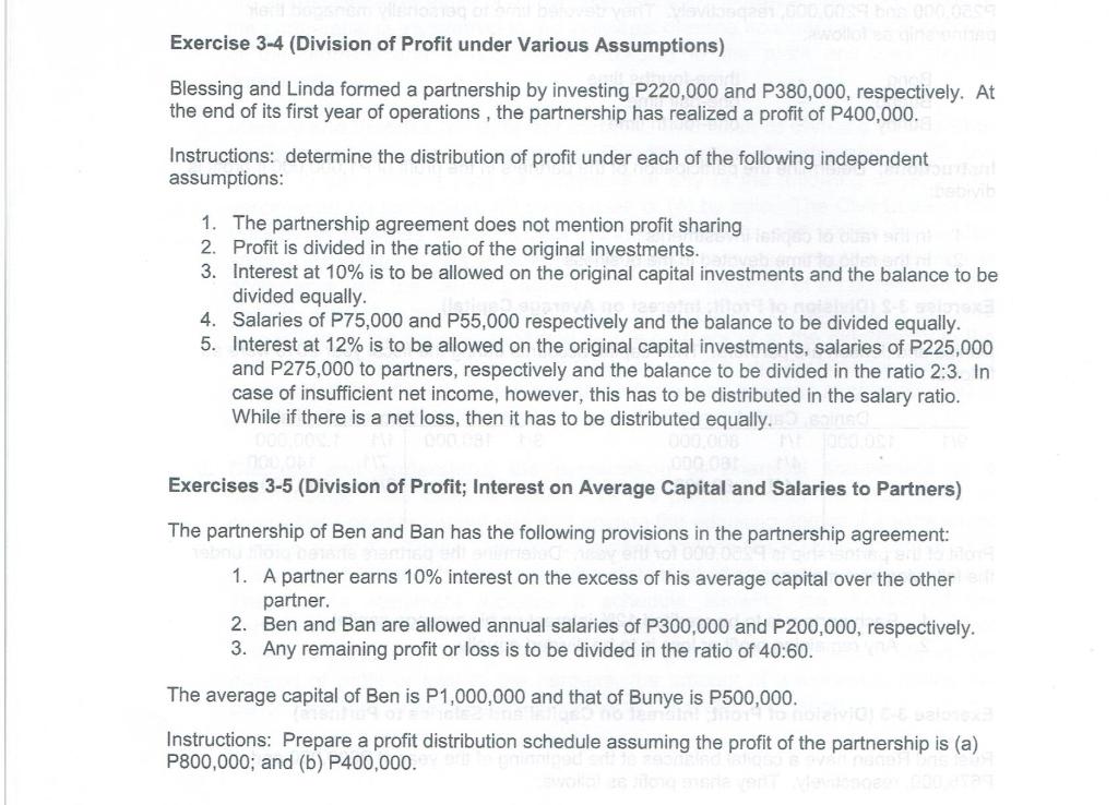 Solved Exercise 3-4 (Division of Profit under Various | Chegg.com