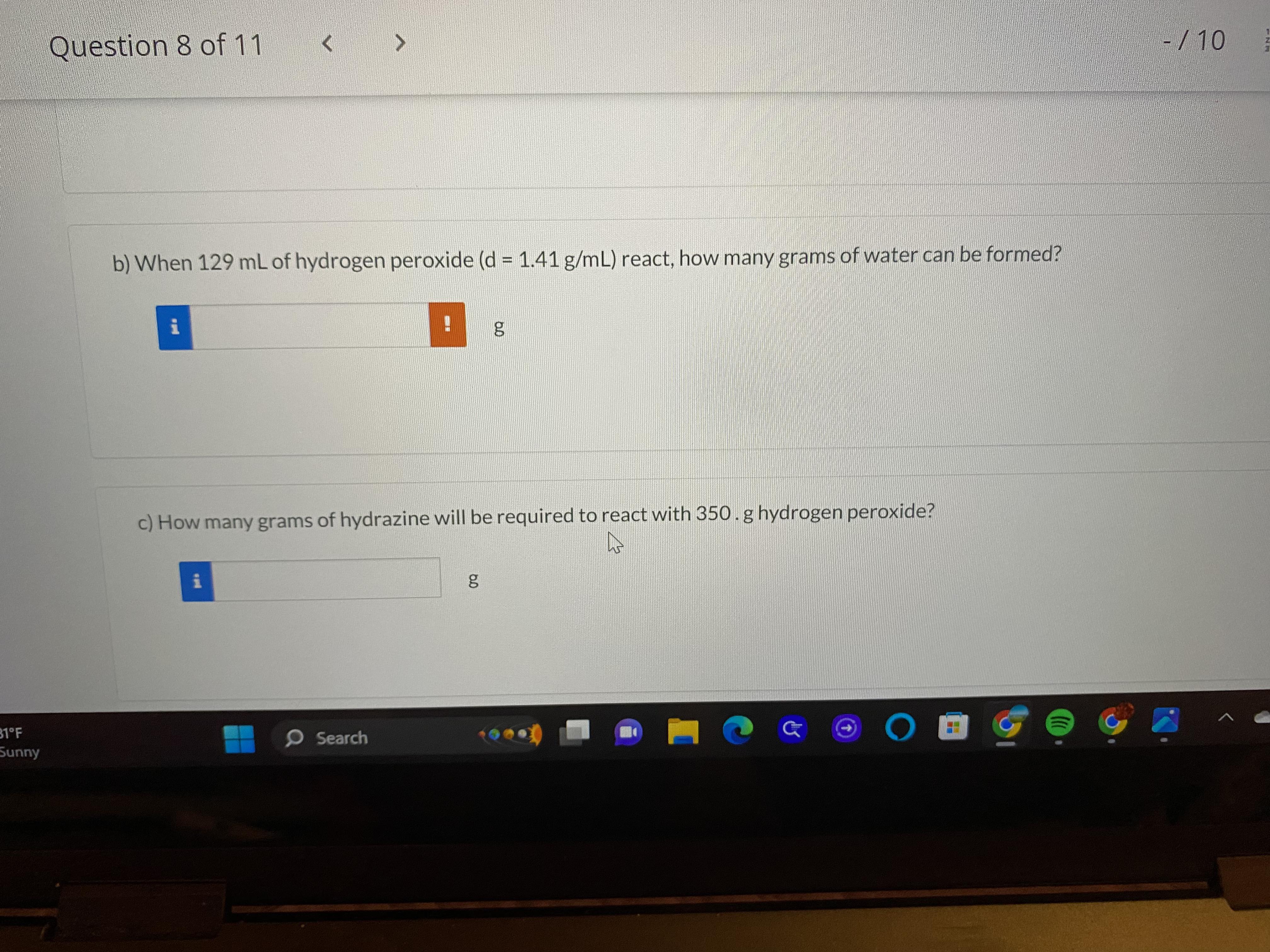 Solved Hydrazine (N2H4) and hydrogen peroxide (H2O2) have | Chegg.com