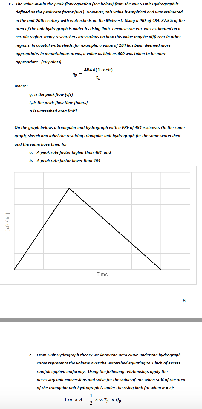 Solved 15. The value 484 in the peak-flow equation (see | Chegg.com