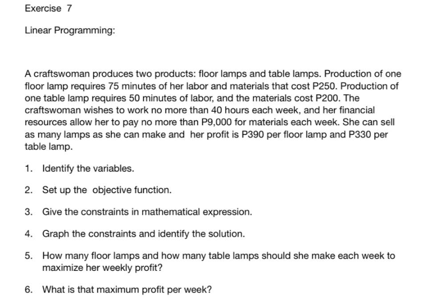Solved Exercise 7 Linear Programming: A craftswoman produces | Chegg.com