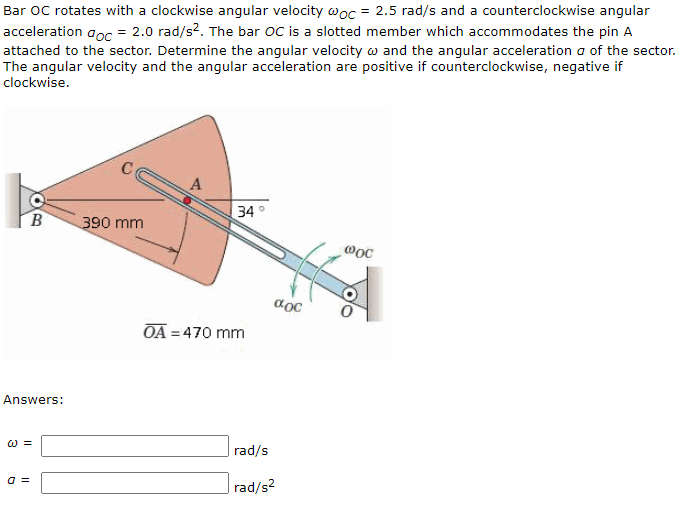 Solved Bar OC rotates with a clockwise angular velocity Woc | Chegg.com