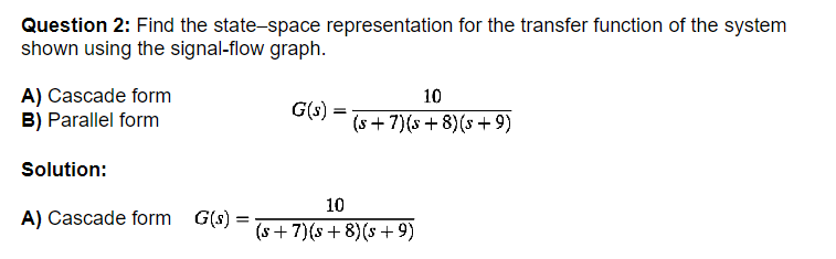 Question 2 Find The State Space Representation For