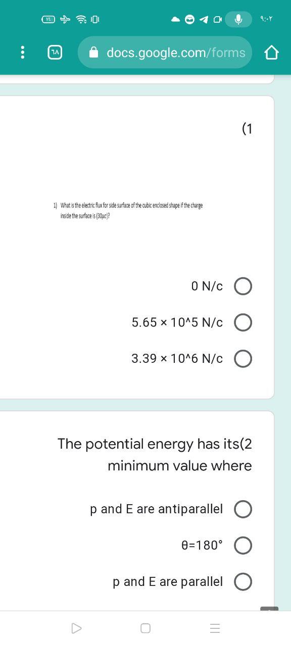 Solved 1 docs.google.com/forms (1 1) What is the electric | Chegg.com