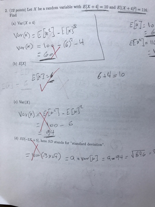 Solved Let X be a random variable with E [X + 4] = 10 and E | Chegg.com