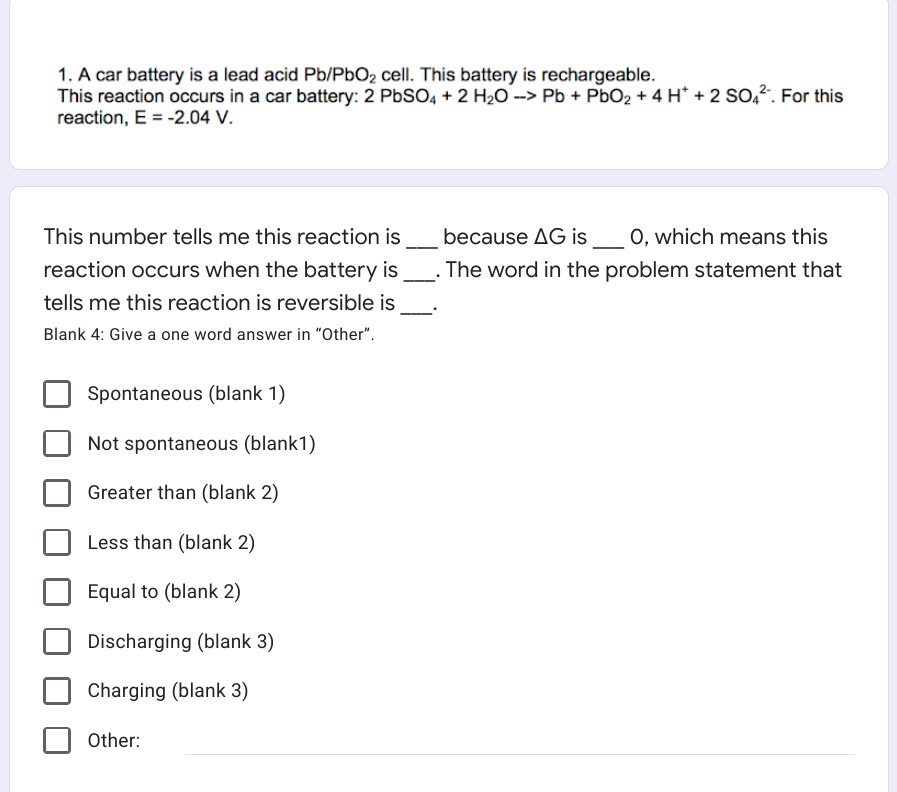 Solved 1. A car battery is a lead acid Pb/PbO2 cell. This | Chegg.com
