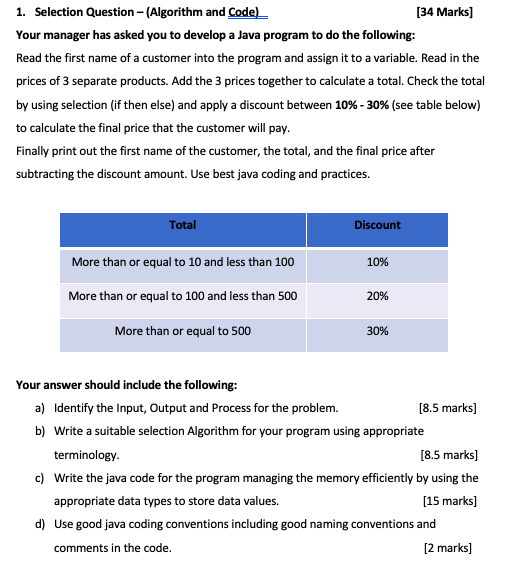Solved 1 Selection Question Algorithm And Code 34
