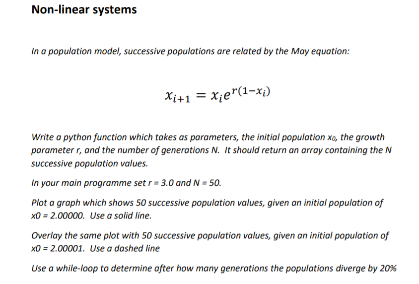 Solved Non-linear systems In a population model, successive | Chegg.com