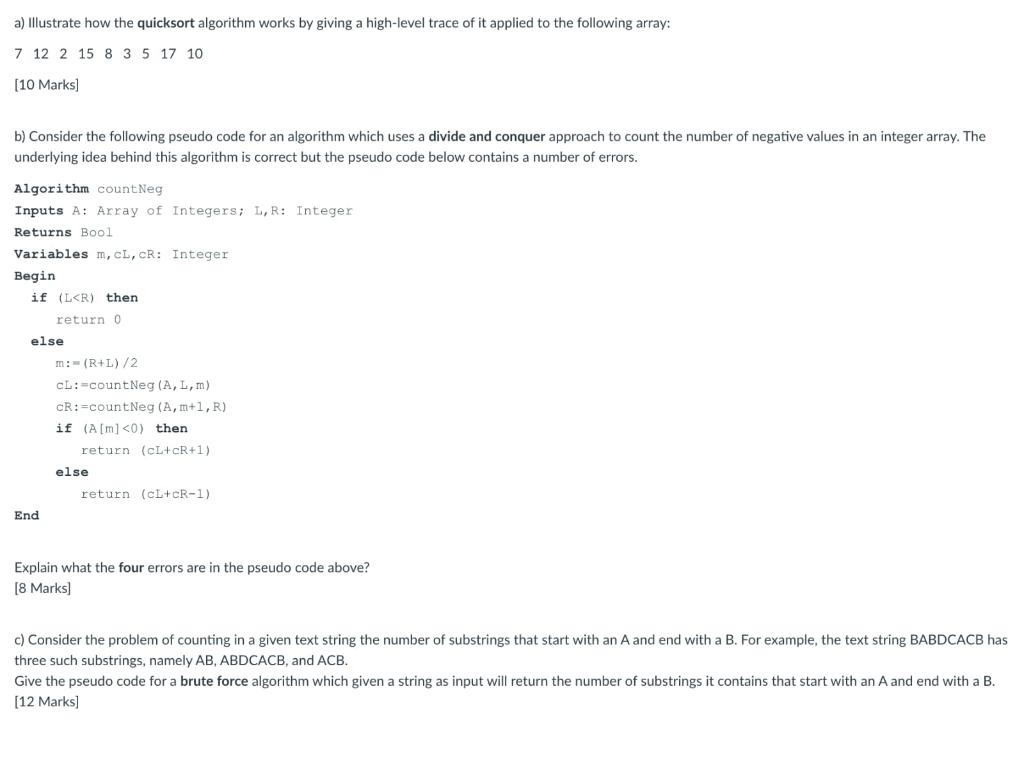 Solved a) Illustrate how the quicksort algorithm works by | Chegg.com