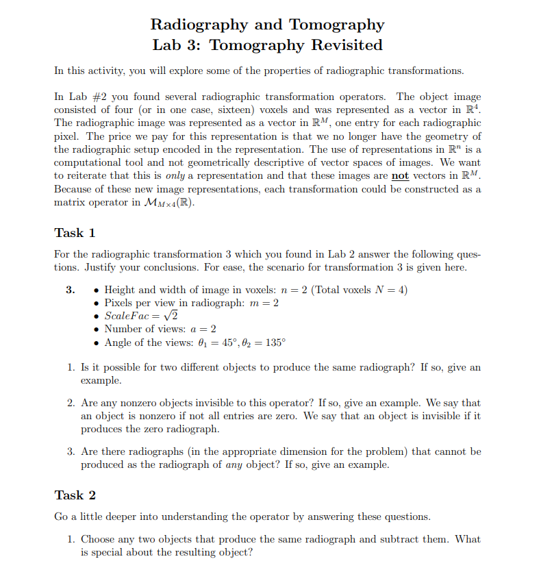 Radiography and Tomography Lab 3: Tomography | Chegg.com