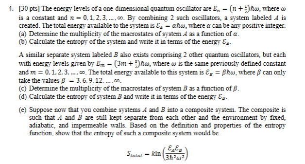 Solved [30 pts] ﻿The energy levels of ﻿a one-dimensional | Chegg.com