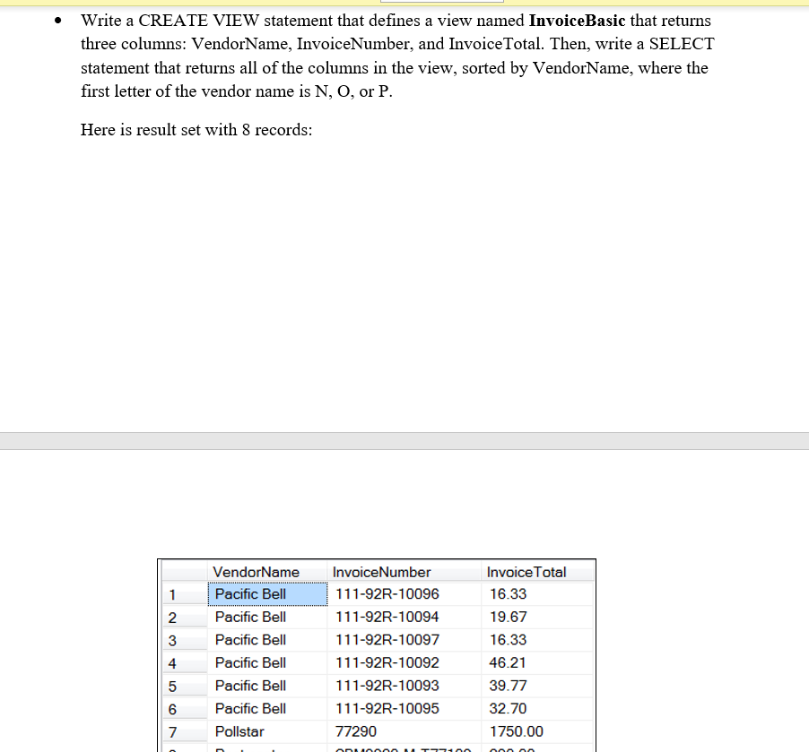 Write a CREATE VIEW statement that defines a view | Chegg.com