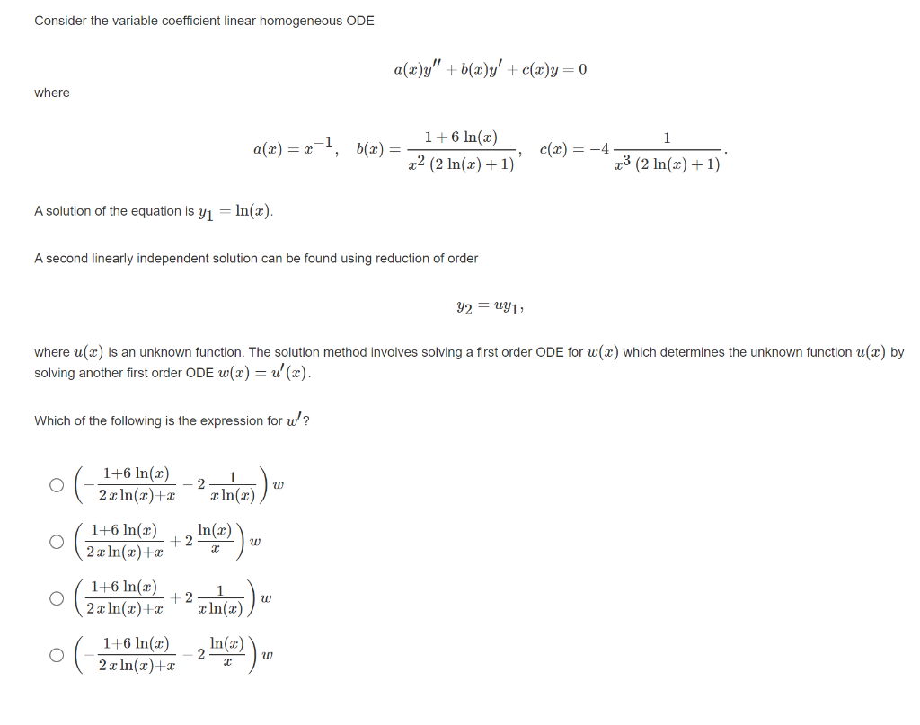 Solved Consider the variable coefficient linear homogeneous | Chegg.com