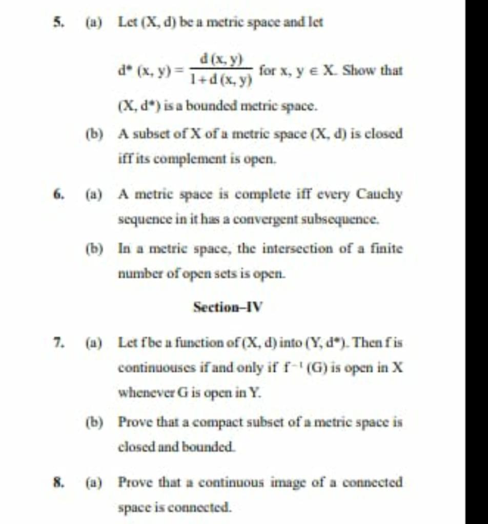 Solved 5 A Let X D Be A Metric Space And Let D X Y D
