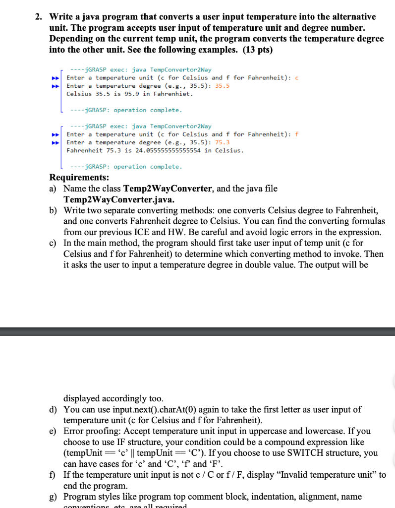 Solved 2. Write a java program that converts a user input | Chegg.com