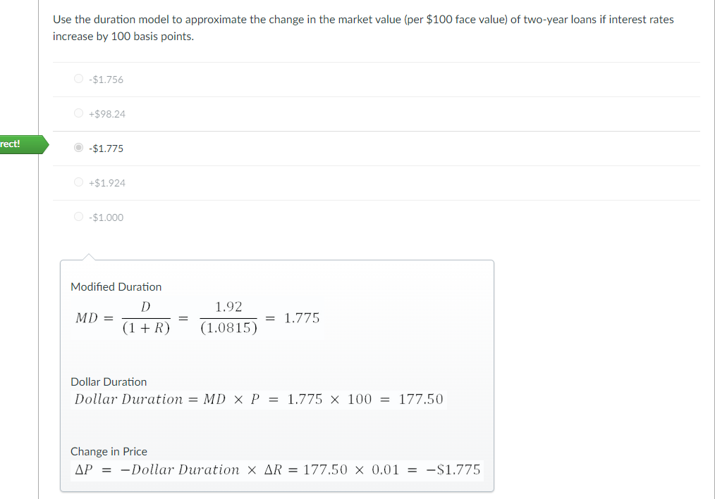 Solved Use the duration model to approximate the change in | Chegg.com