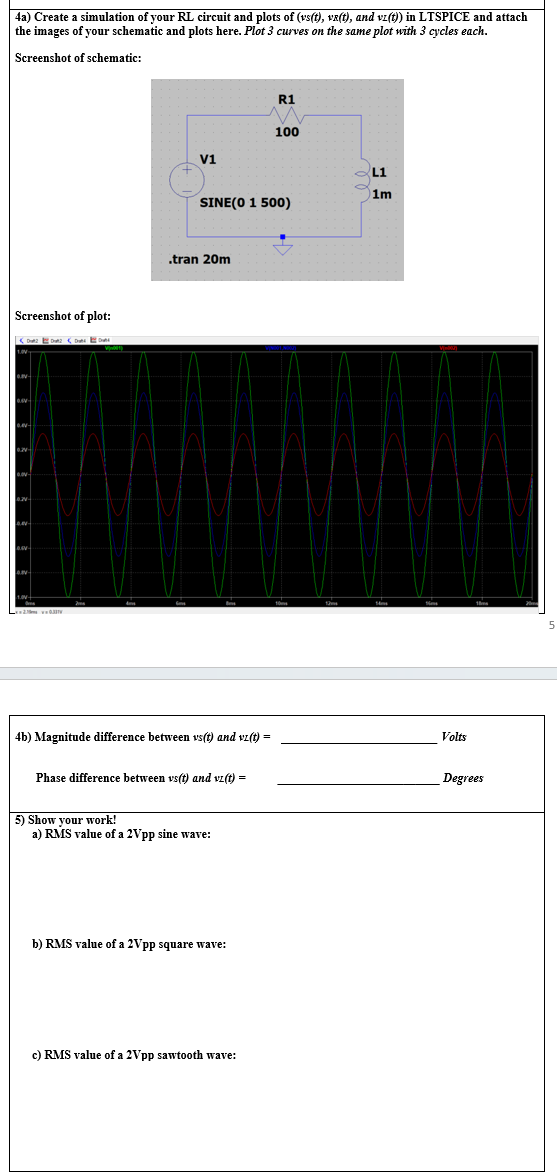 Solved 4a) Create a simulation of your RL circuit and plots | Chegg.com