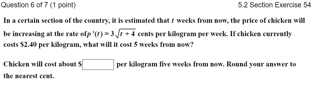 Solved Question 6 of 7 (1 point) 5.2 Section Exercise 54 In | Chegg.com