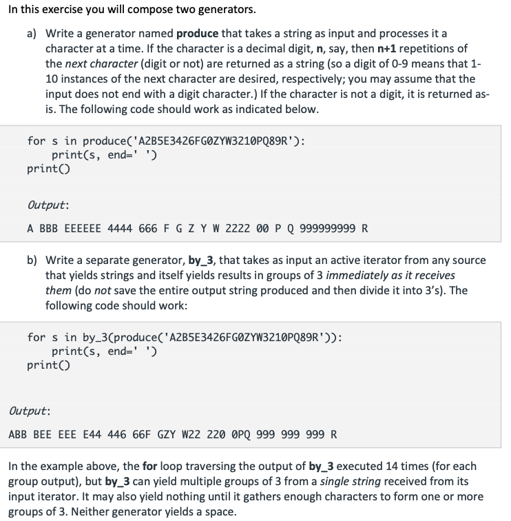 Solved In this exercise you will compose two generators. a) | Chegg.com