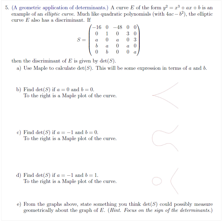 (A geometric application of determinants.) A curve E | Chegg.com