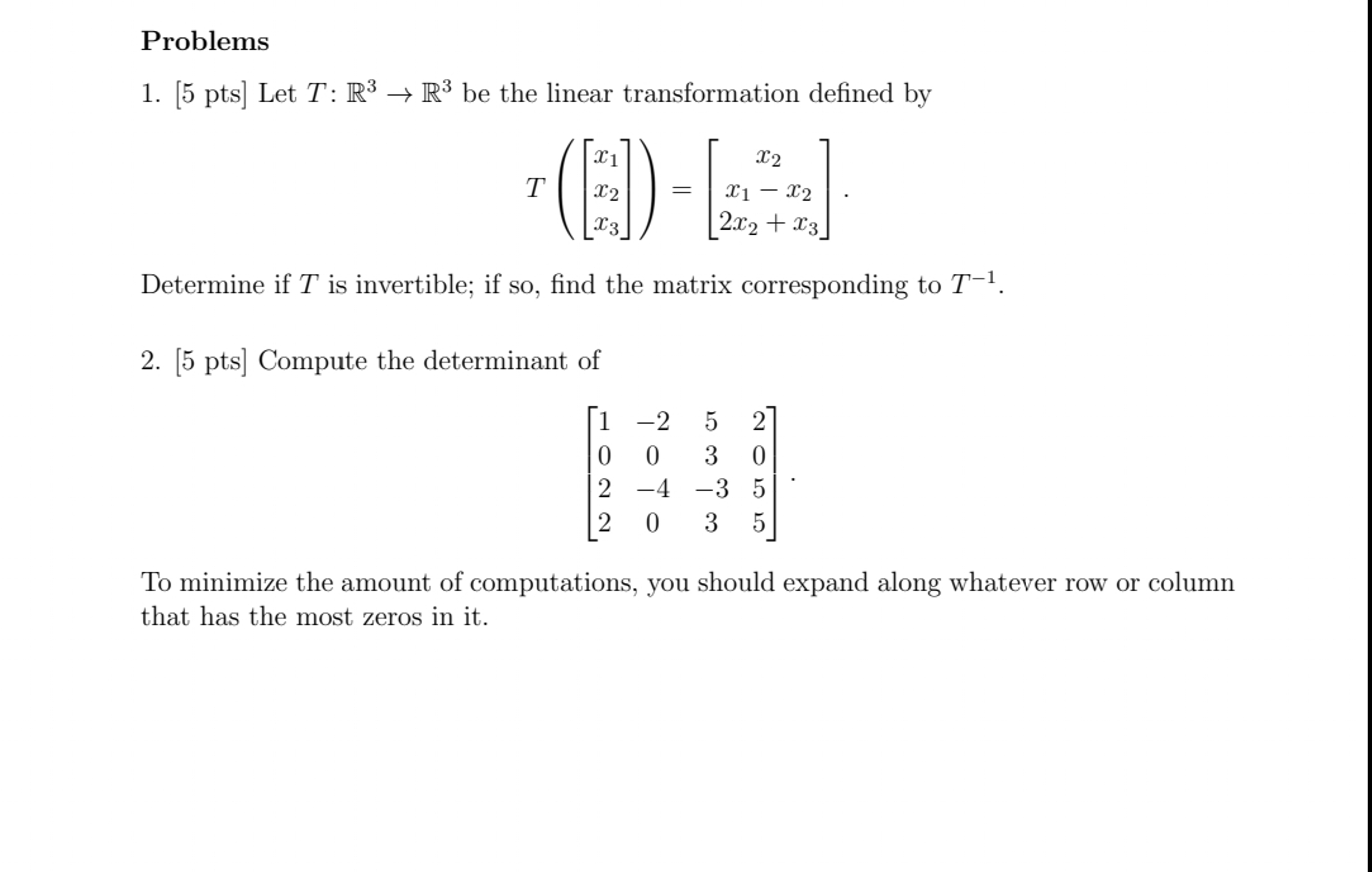 Solved Problems[5 pts] ﻿Let T:R3→R3 be ﻿the linear | Chegg.com