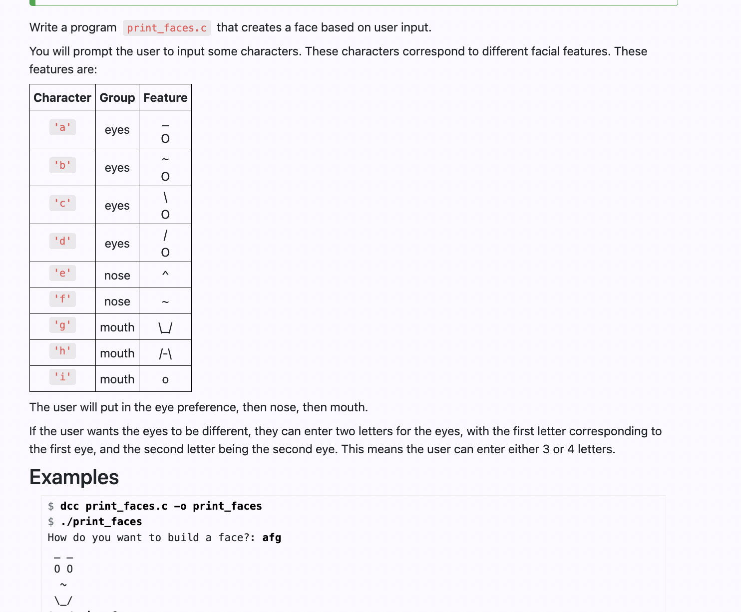 Solved Write a program that creates a face based on user | Chegg.com