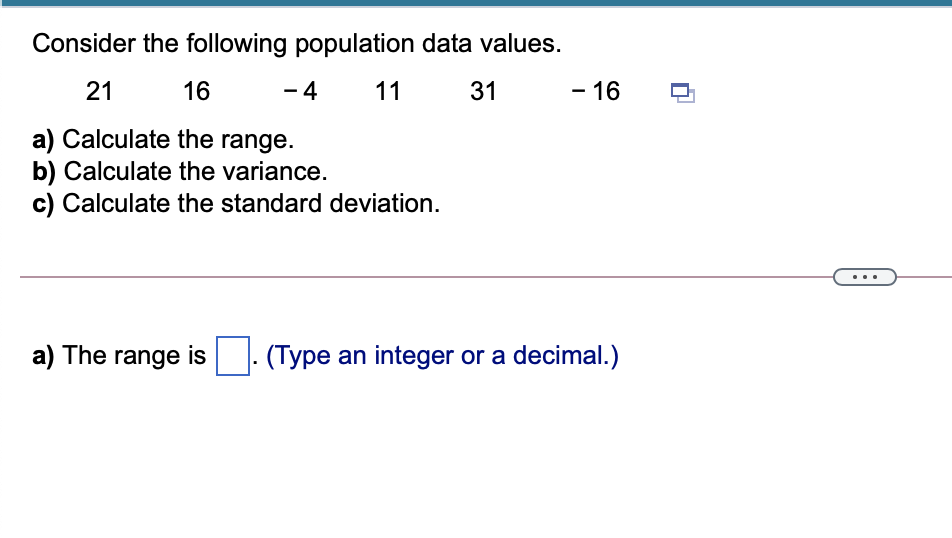 Solved Consider the following population data values. 21 16 | Chegg.com