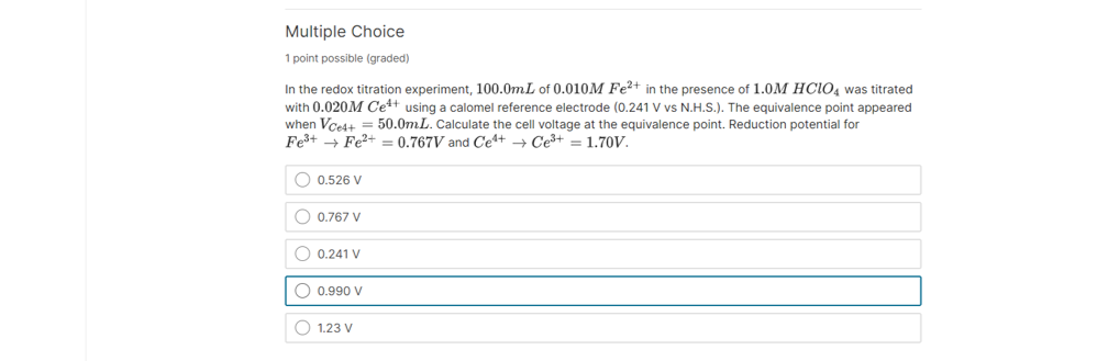 1 point possible (graded) In the redox titration | Chegg.com