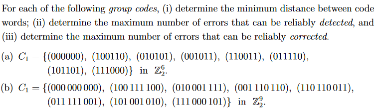 For each of the following group codes, (i) determine | Chegg.com