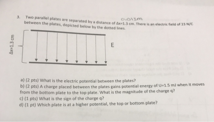 Solved 3. Two parallel plates are separated by a distance of | Chegg.com