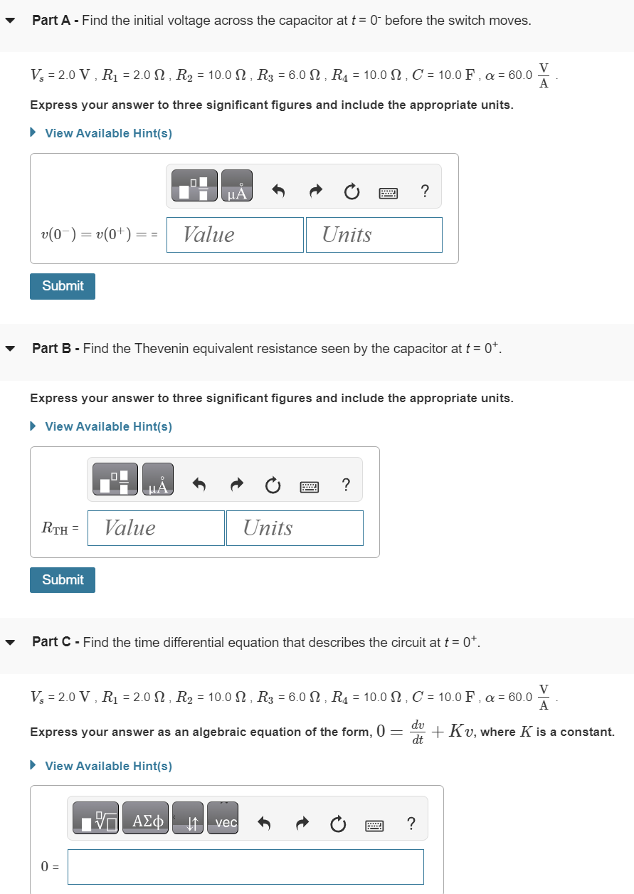 Solved Part A - Find the initial voltage across the | Chegg.com