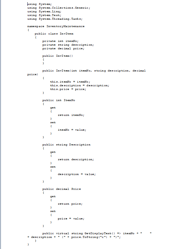 Solved 1. Display the InvItem Class and modify the | Chegg.com