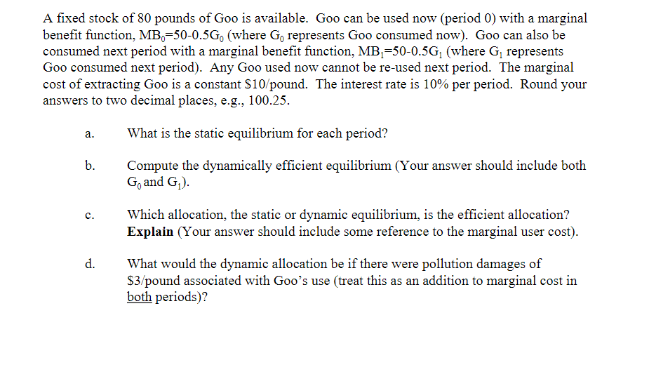Solved dynamic efficiency, static equilibrium, marginal | Chegg.com
