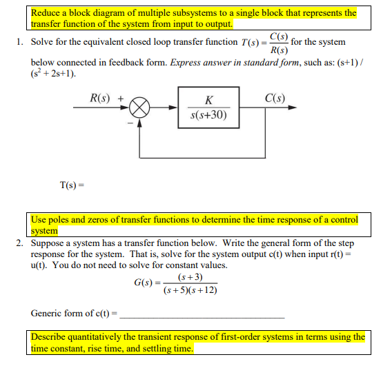 Solved C() Reduce a block diagram of multiple subsystems to | Chegg.com