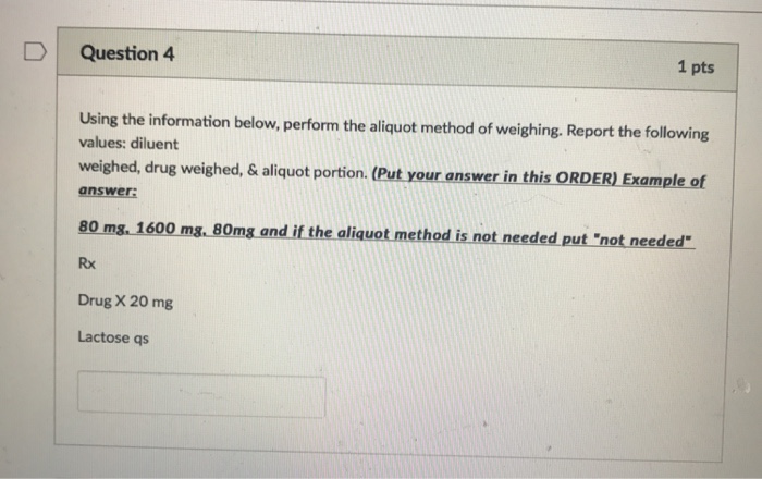 Using the information below, perform the aliquot | Chegg.com