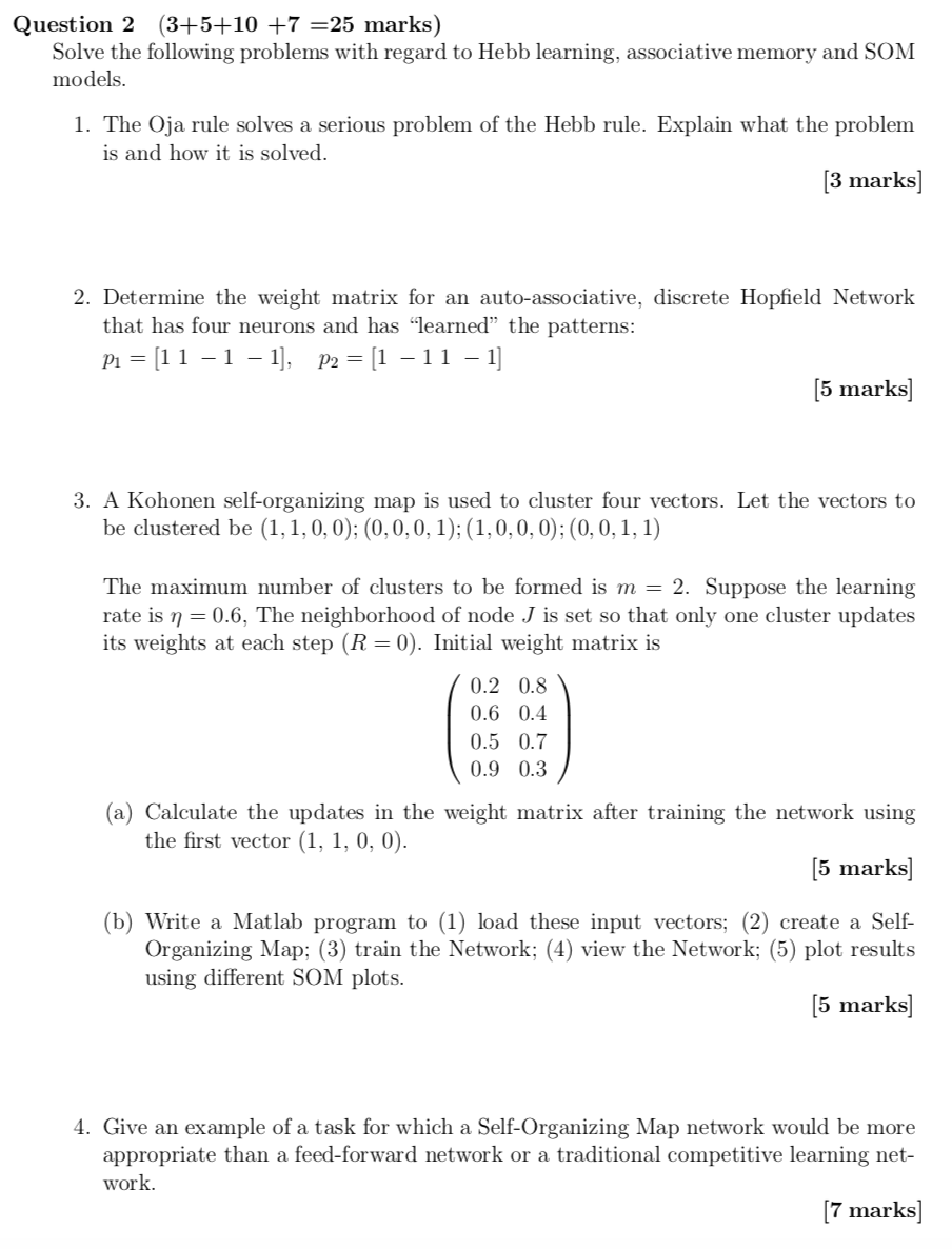 Solved Solve the following problems with regard to Hebb | Chegg.com