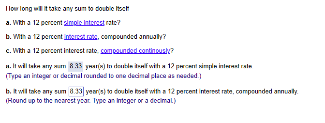 Solved How long will it take any sum to double itself a. | Chegg.com