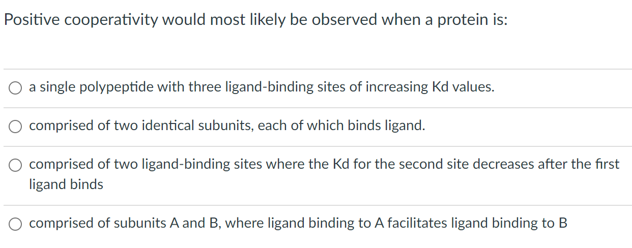 Solved Positive cooperativity would most likely be observed | Chegg.com