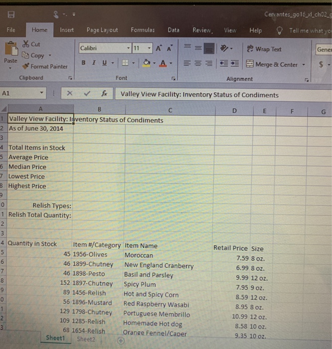 In the Condiments sheet, format the range A14:G42 as | Chegg.com