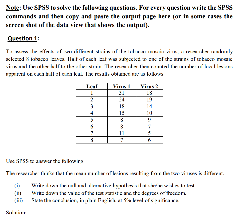 Solved Note: Use SPSS to solve the following questions. For | Chegg.com