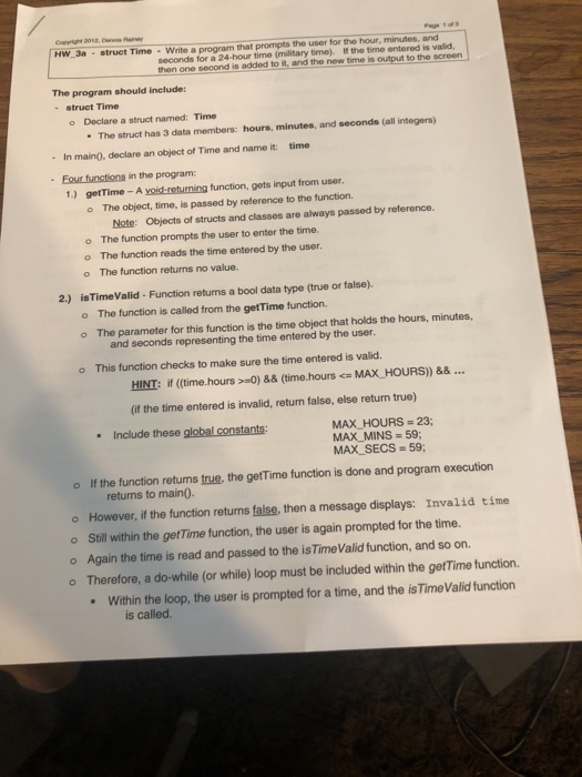 Solved HW 3a struct Time Write a program that prompts the | Chegg.com