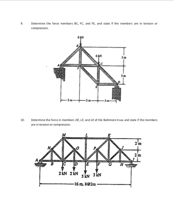Solved 9 Determine the force members BC, FC, and FE, and | Chegg.com