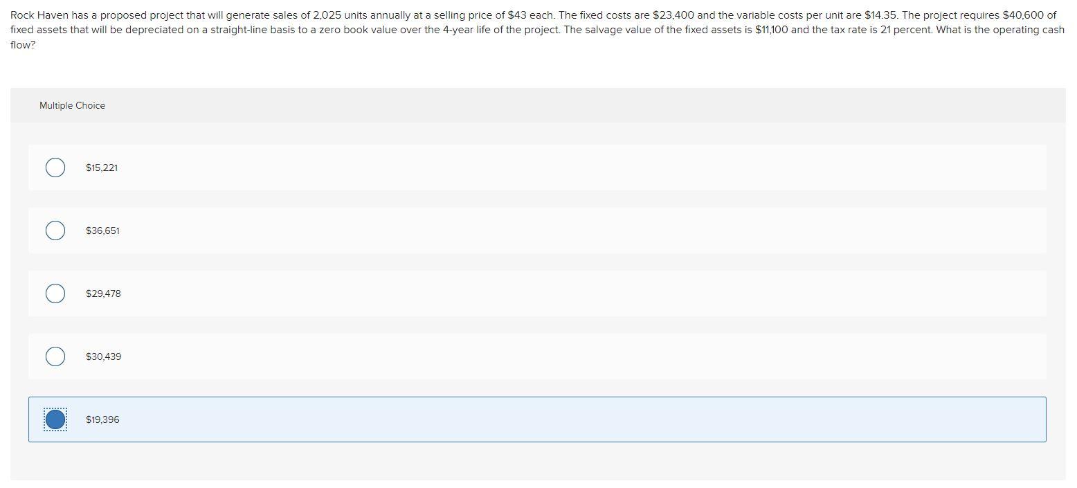 Solved flow? Multiple Choice $15,221 $36,651 $29,478 $30,439 | Chegg.com
