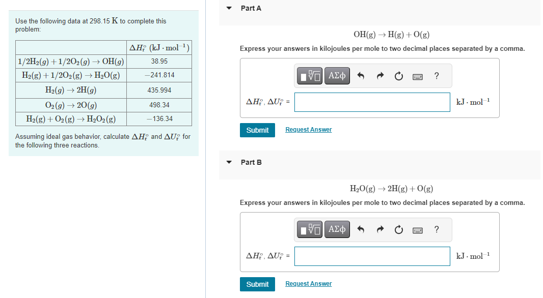Solved Use the following data at 298.15 K to complete this | Chegg.com
