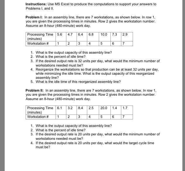 Solved Instructions Use Ms Excel To Produce The 