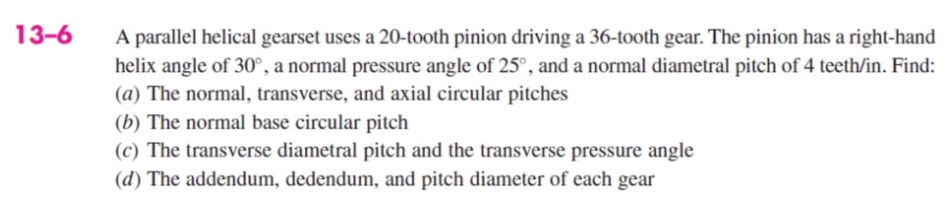 Solved A parallel helical gearset uses a 20-tooth pinion | Chegg.com