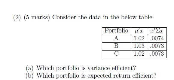 Solved (2) (5 marks) Consider the data in the below table. | Chegg.com