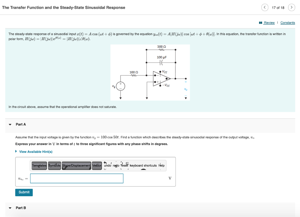 Solved The Transfer Function and the Steady-State Sinusoidal | Chegg.com